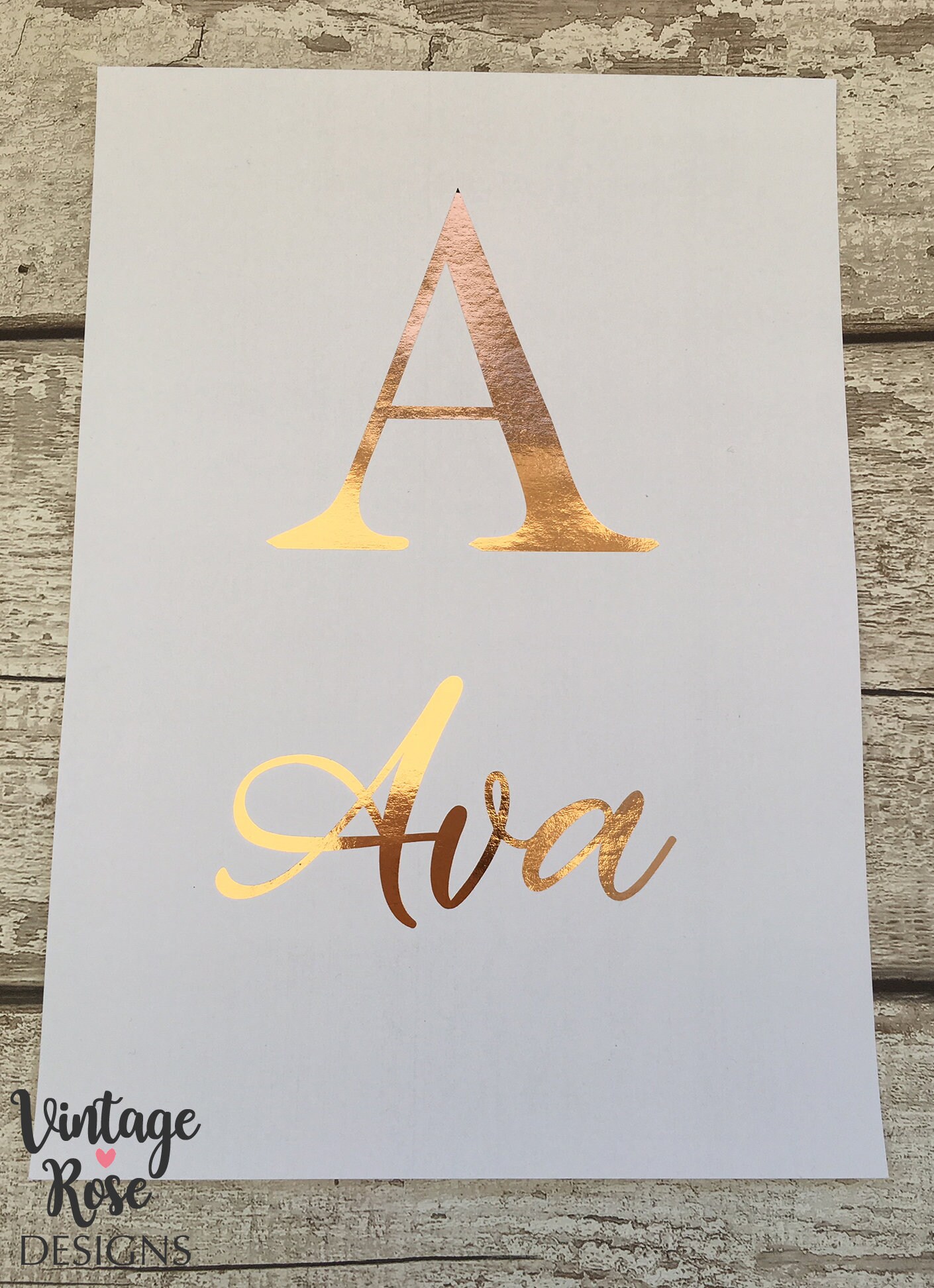 Personalised Name Print, Rose Gold, Initial Name Wall Print, Name ...