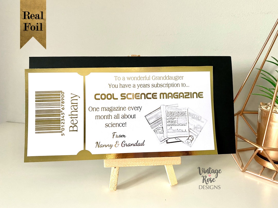 Personalised Magazine Subscription Voucher, Magazine Voucher, Foiled ...