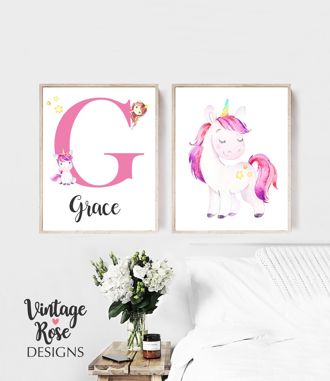 Set of Prints, Rainbow Unicorn Wall Art, Girls Unicorn Gift, Set of ...