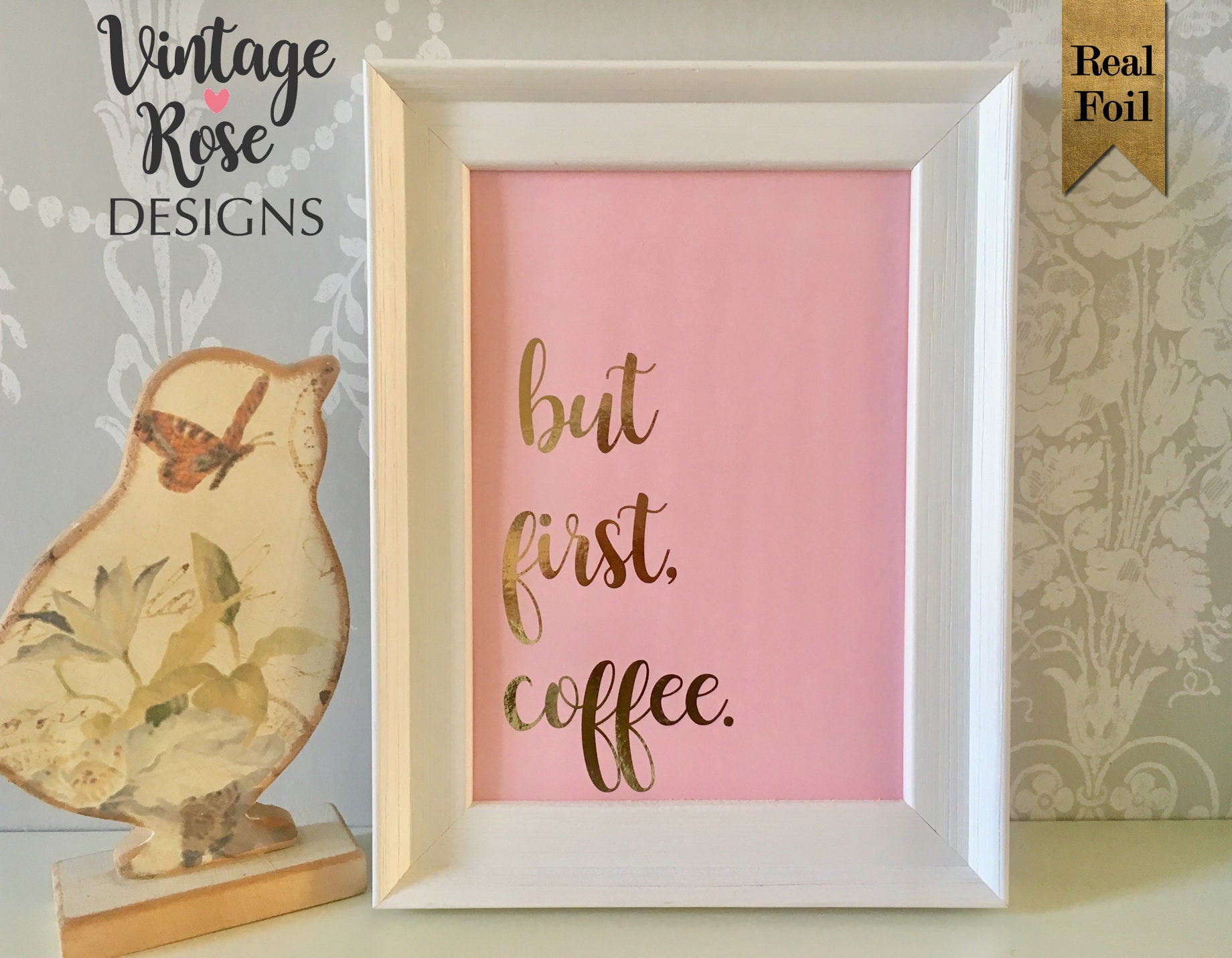 Coffee Wall Sign, Gift for Coffee Lovers, Pink and Gold Foil Print ...