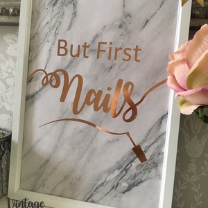 Nail Salon Decor, Nail Print, Marble Rose Gold Print, but First Nails ...