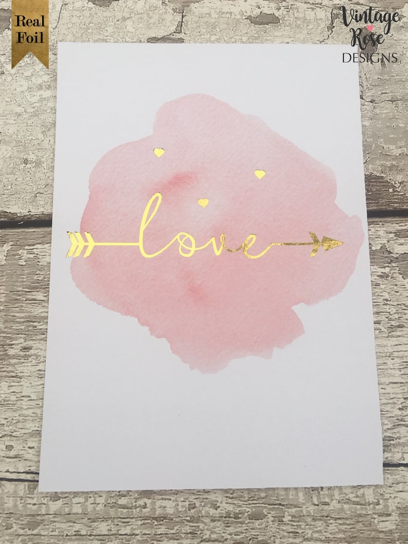 Love Rose Gold Print Watercolour Pink Splash Hearts Gallery | Etsy UK