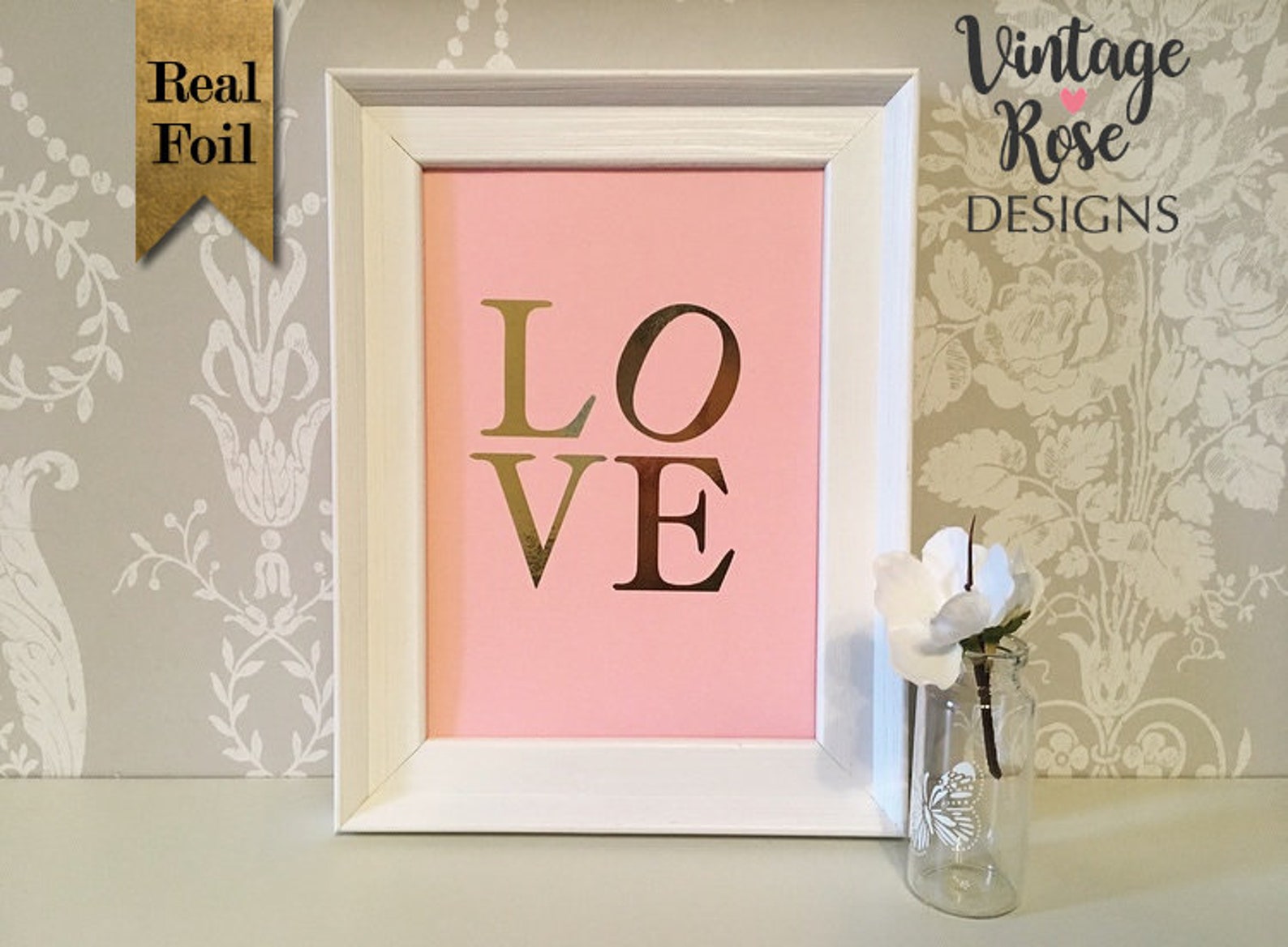 Love Real Foil Print Gold and Pink Love Wall Art Frame - Etsy