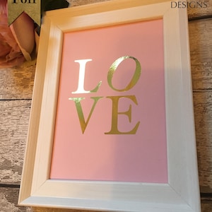 Love Real Foil Print, Gold and Pink Love Wall Art Frame, Wedding ...