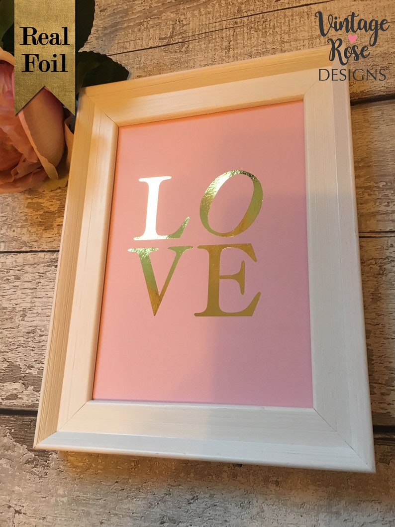 Love Real Foil Print Gold and Pink Love Wall Art Frame | Etsy