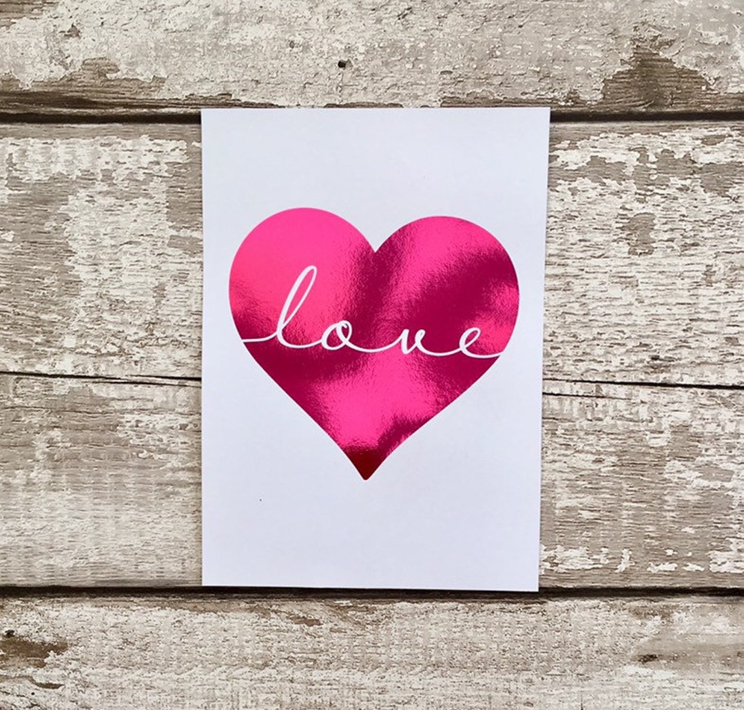 Love Heart Real Foil Print, Hot Pink Heart Print Frame, Wedding ...