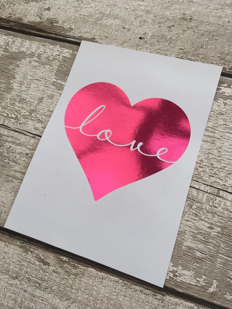 Love Heart Real Foil Print, Hot Pink Heart Print Frame, Wedding ...