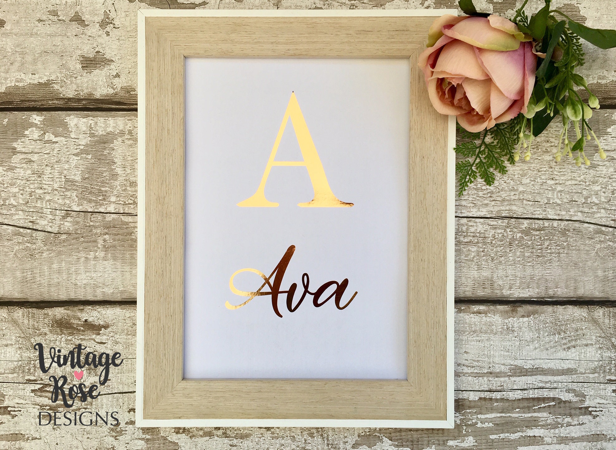 Personalised Name Print, Rose Gold, Initial Name Wall Print, Name ...