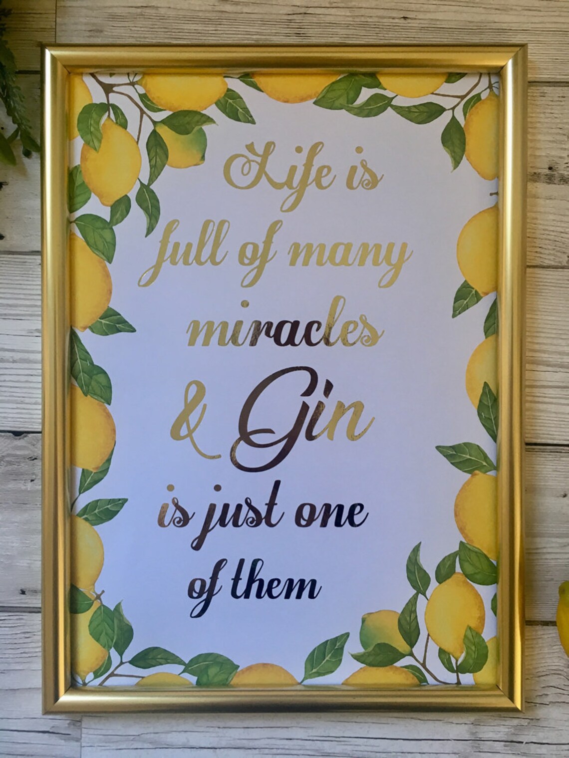 Gin Quote Gold Foil Print Gin Gift Gin and Tonic Sign | Etsy