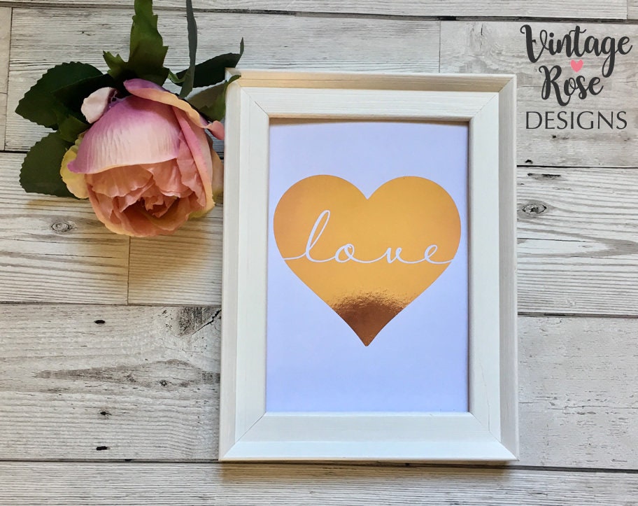 Love Heart Real Foil Print, Hot Pink Heart Print Frame, Wedding ...
