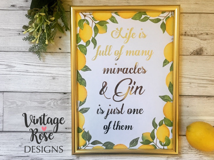Gin Quote Gold Foil Print Gin Gift Gin and Tonic Sign | Etsy
