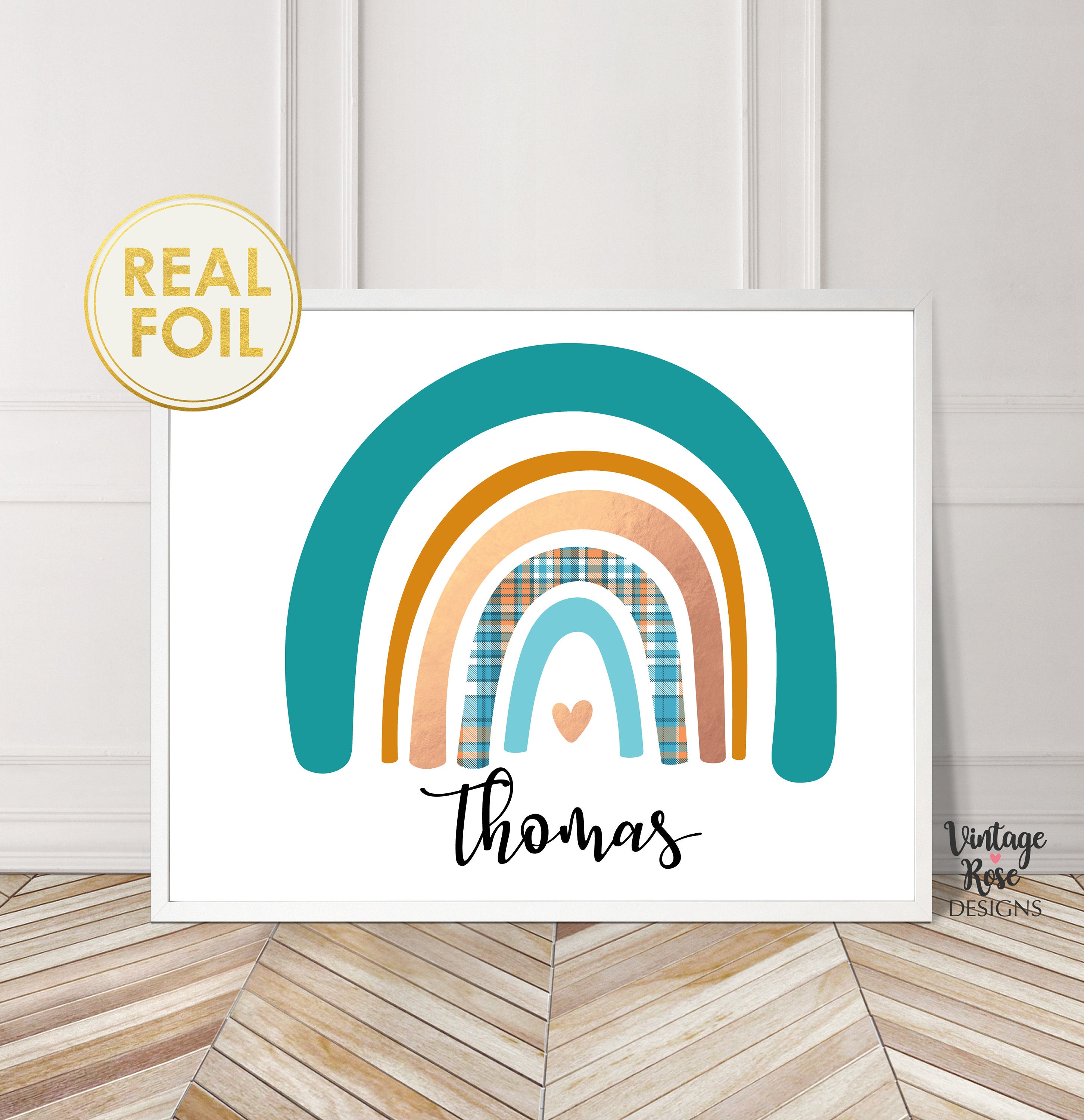 Rainbow Print, Blue Rainbow Print, Personalised Nursery Print, Boys ...