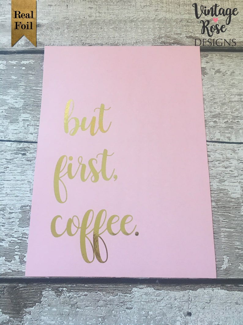 Coffee Wall Sign, Gift for Coffee Lovers, Pink and Gold Foil Print ...