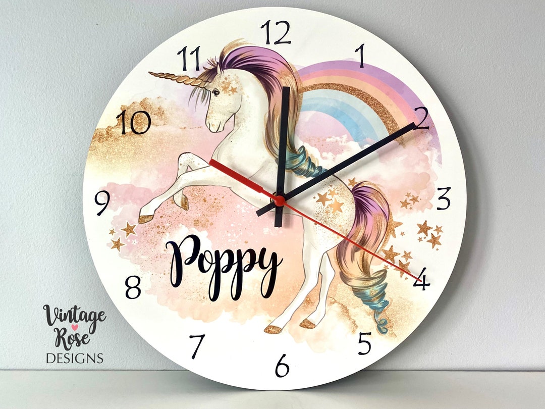Unicorn Clock, Personalised Kids Clock, Nursery Clock, Clock for Wall ...