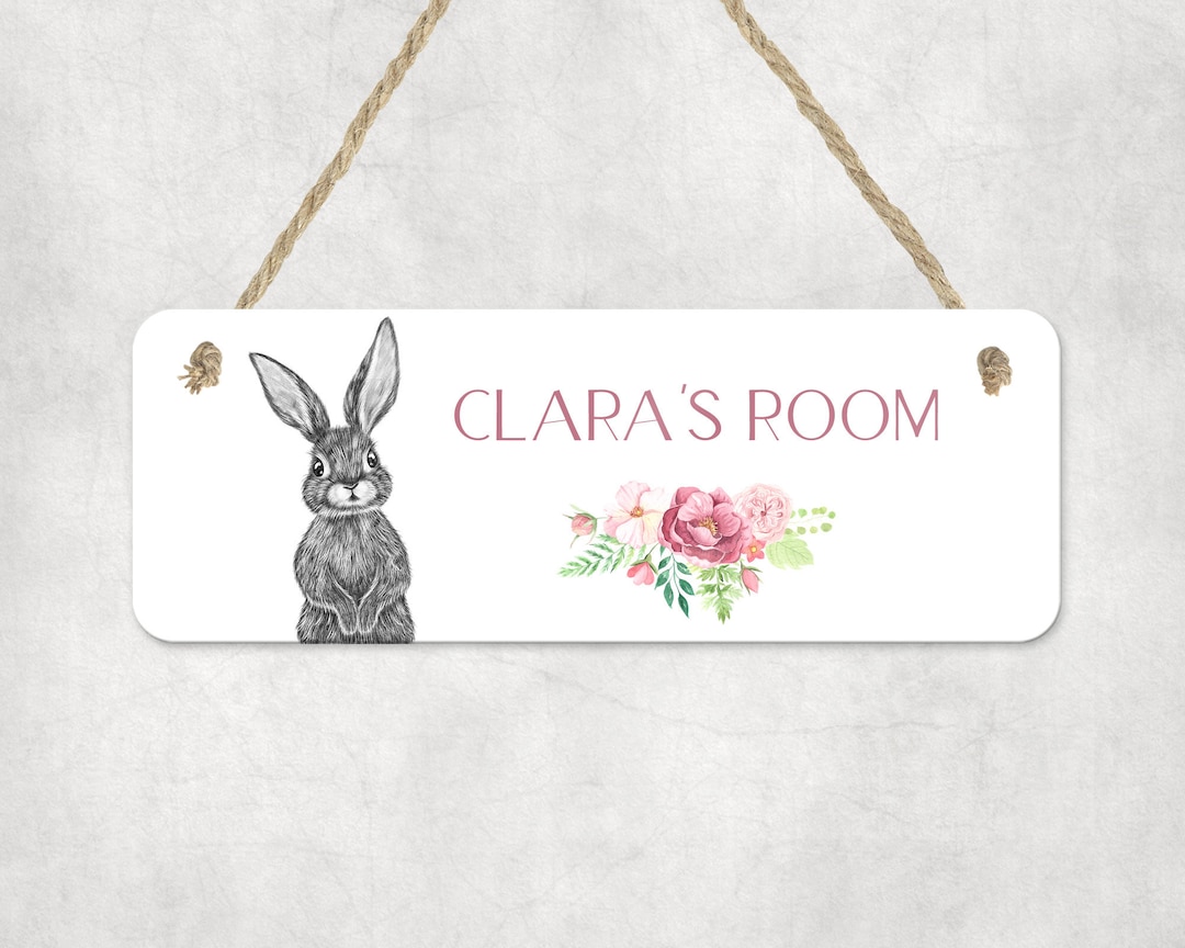 Girls Door Sign, Cute Bunny Room Sign, Black and White Kids Decor, Gift ...