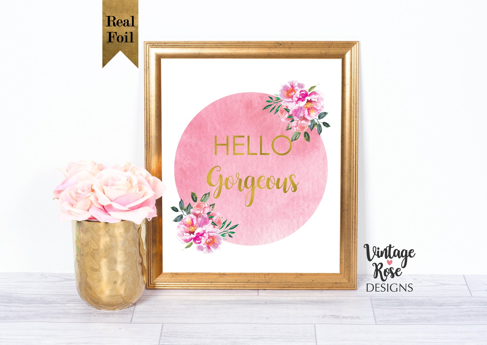 Hello Gorgeous Print Pink Watercolour Splash Rose Gold Wall | Etsy