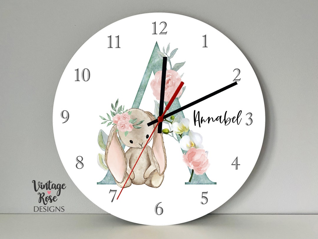 Personalised Nursery Wall Clock, Kids Clock, Cute Animal Clock ...