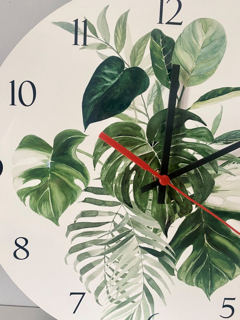Tropical Leaf Decor, Tropical Leaves Clock, Green Leaves, Botanical Art ...