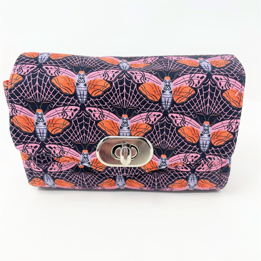 Moth Print Accordion Wallet: Handmade Mini Clutch Wristlet - Etsy