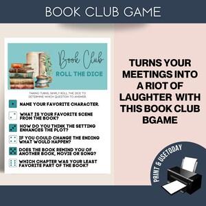 Book Club Roll the Dice, Book Club Discussion Questions, Book Club Game ...