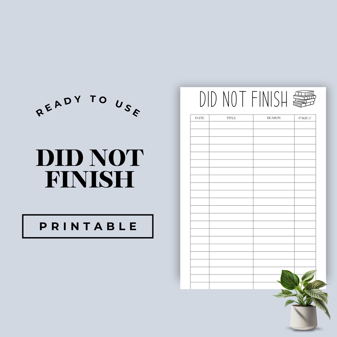 Did Not Finish Tracker Printable, DNF Reading List, Reading Book Log ...