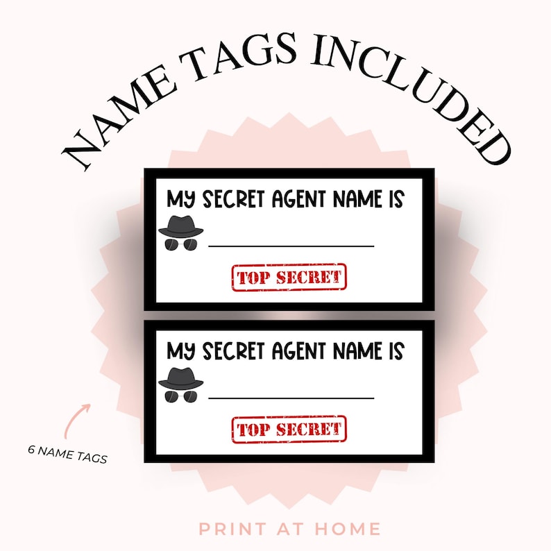 Secret Agent Badges, Secret Agent Name Generator, Spy Birthday Party ...