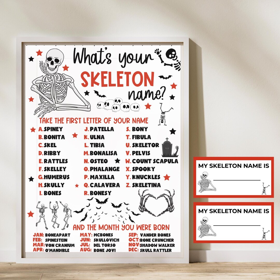 What's Your Skeleton Name Party, Halloween Party Game, Trick or Treat ...