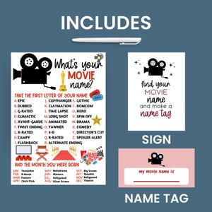Whats Your Movie Name Game, Movie Night Party Game, Movie Birthday ...