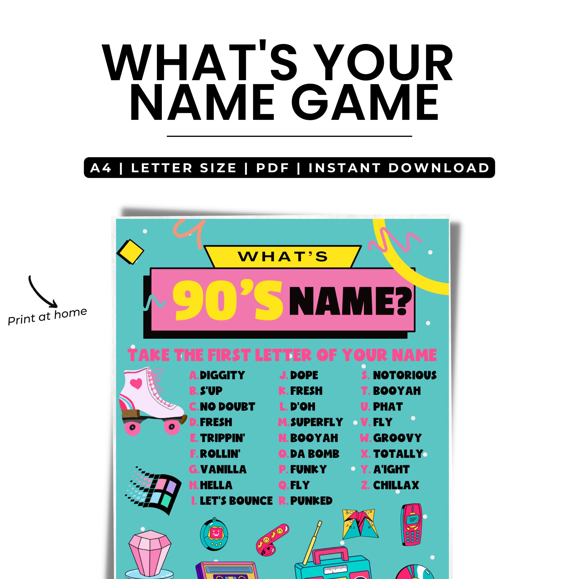 Back to the 90s, 90s Party Game, 90s Party Sign, What's Your 90s Name ...