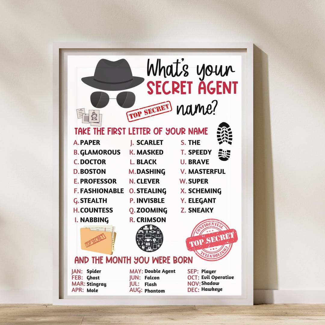 Secret Agent Badges, Secret Agent Name Generator, Spy Birthday Party, Detective Party Game ...