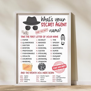 Secret Agent Badges, Secret Agent Name Generator, Spy Birthday Party ...