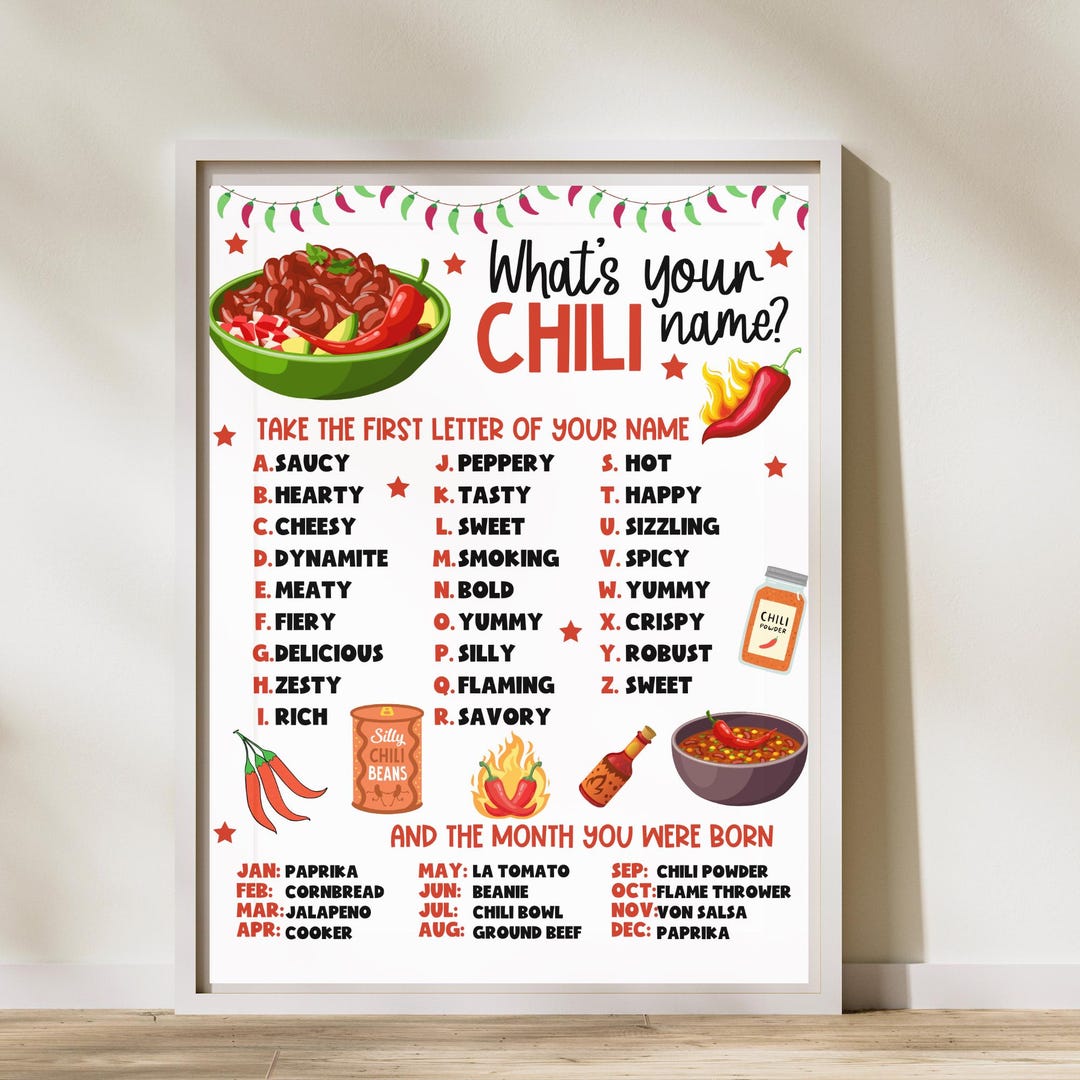 What's Your Chili Name Party Game, Chili Cook off Contest, Chili Party ...