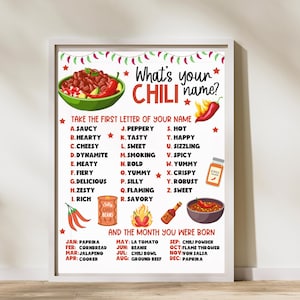 What's Your Chili Name Party Game, Chili Cook off Contest, Chili Party ...