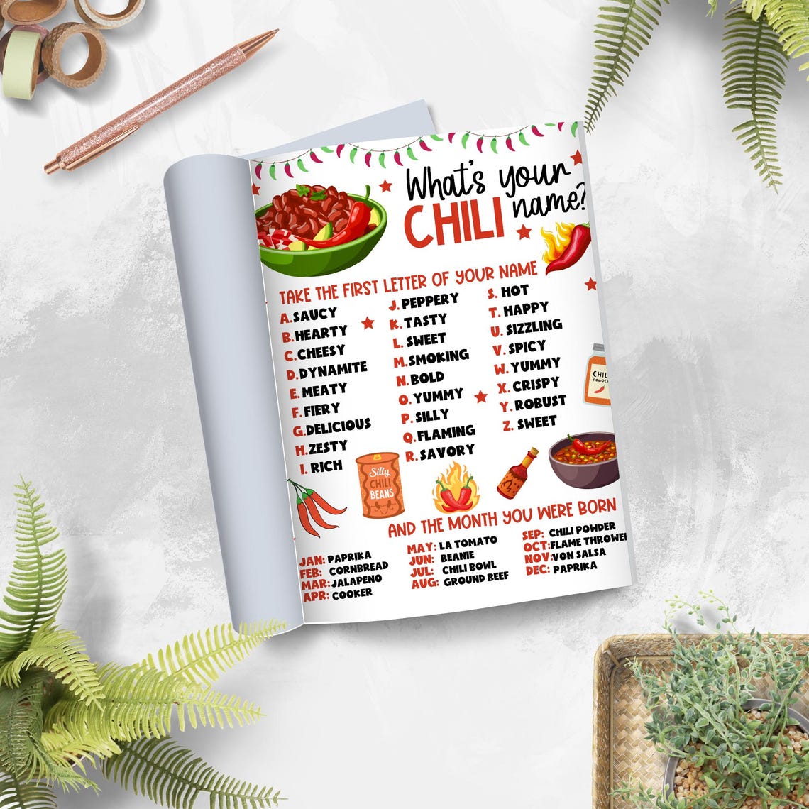 What's Your Chili Name Party Game, Chili Cook off Contest, Chili Party ...