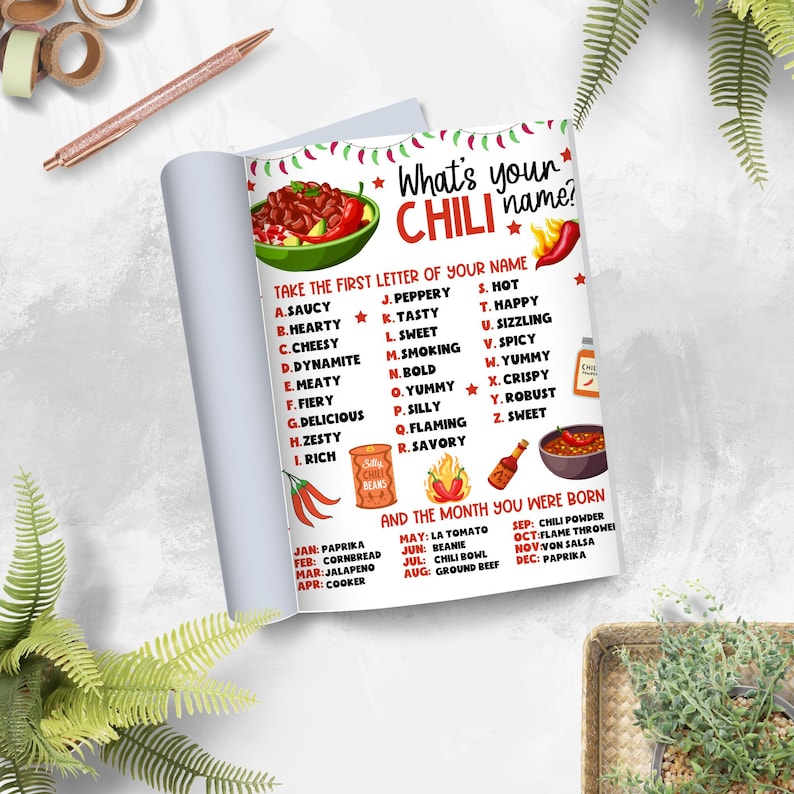 What's Your Chili Name Party Game, Chili Cook off Contest, Chili Party ...