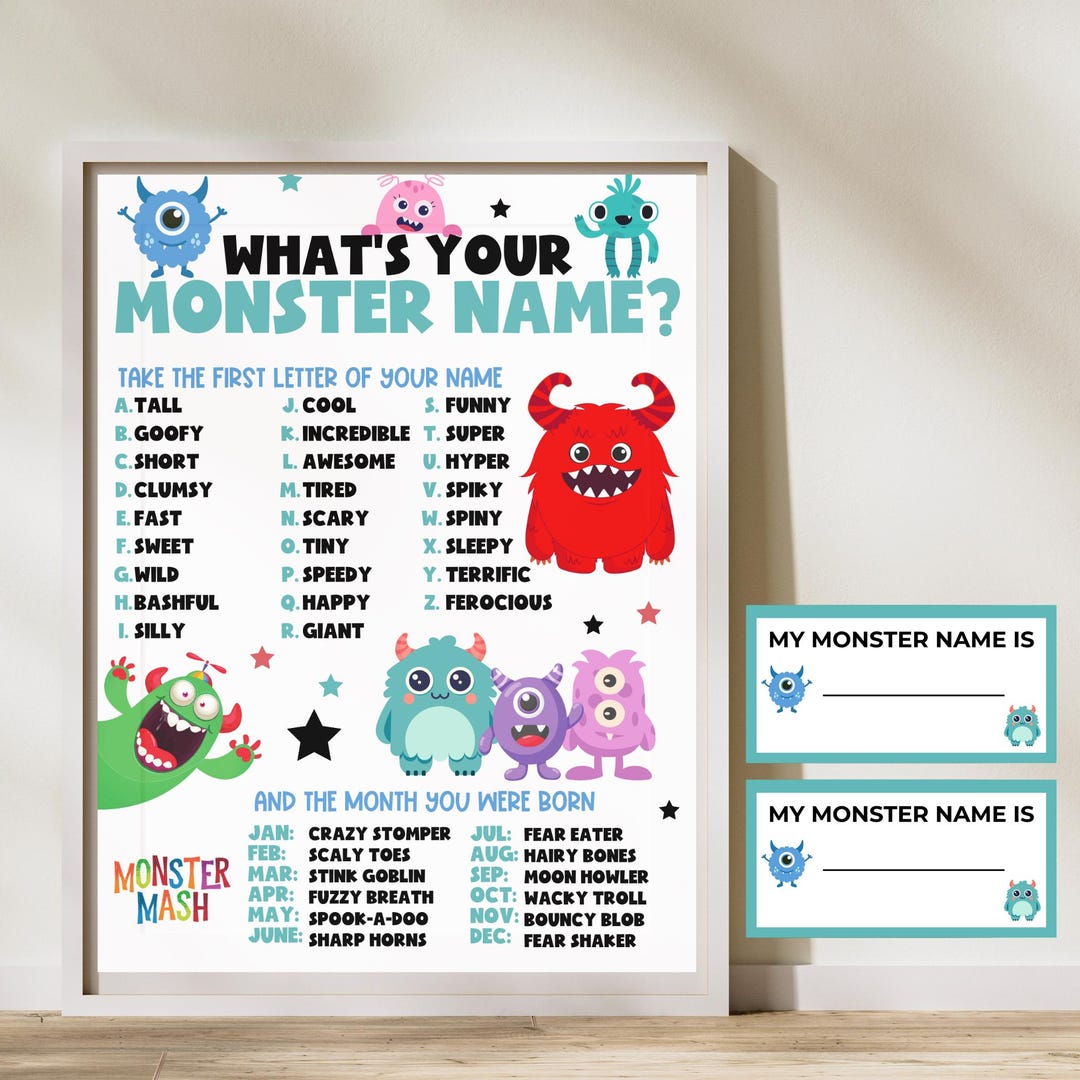 What's Your Monster Name Game, Monster Party Decor, Monsters Birthday ...