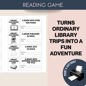 Library Scavenger Hunt, Printable Scavenger Game, Kids Reading Game ...