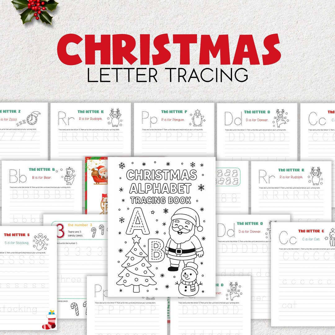 Christmas Alphabet Tracing Worksheets Printable, Kids Holiday ABC ...