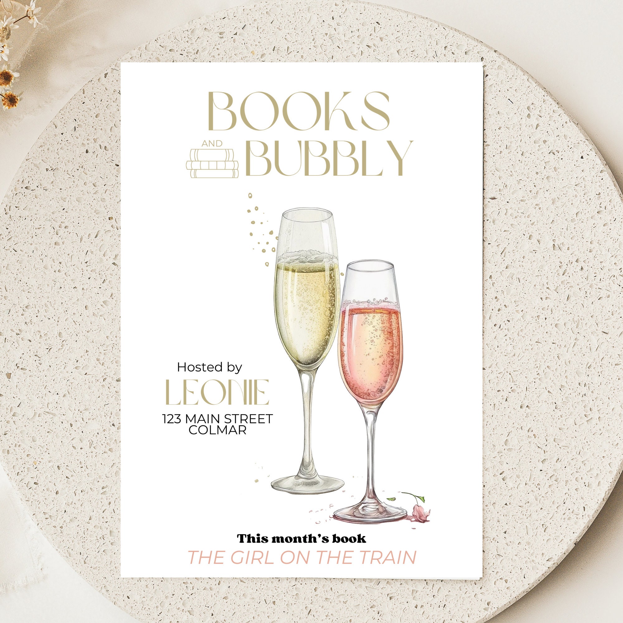 Editable Bubbly and Books Invitation, Book Club Digital Invitation ...