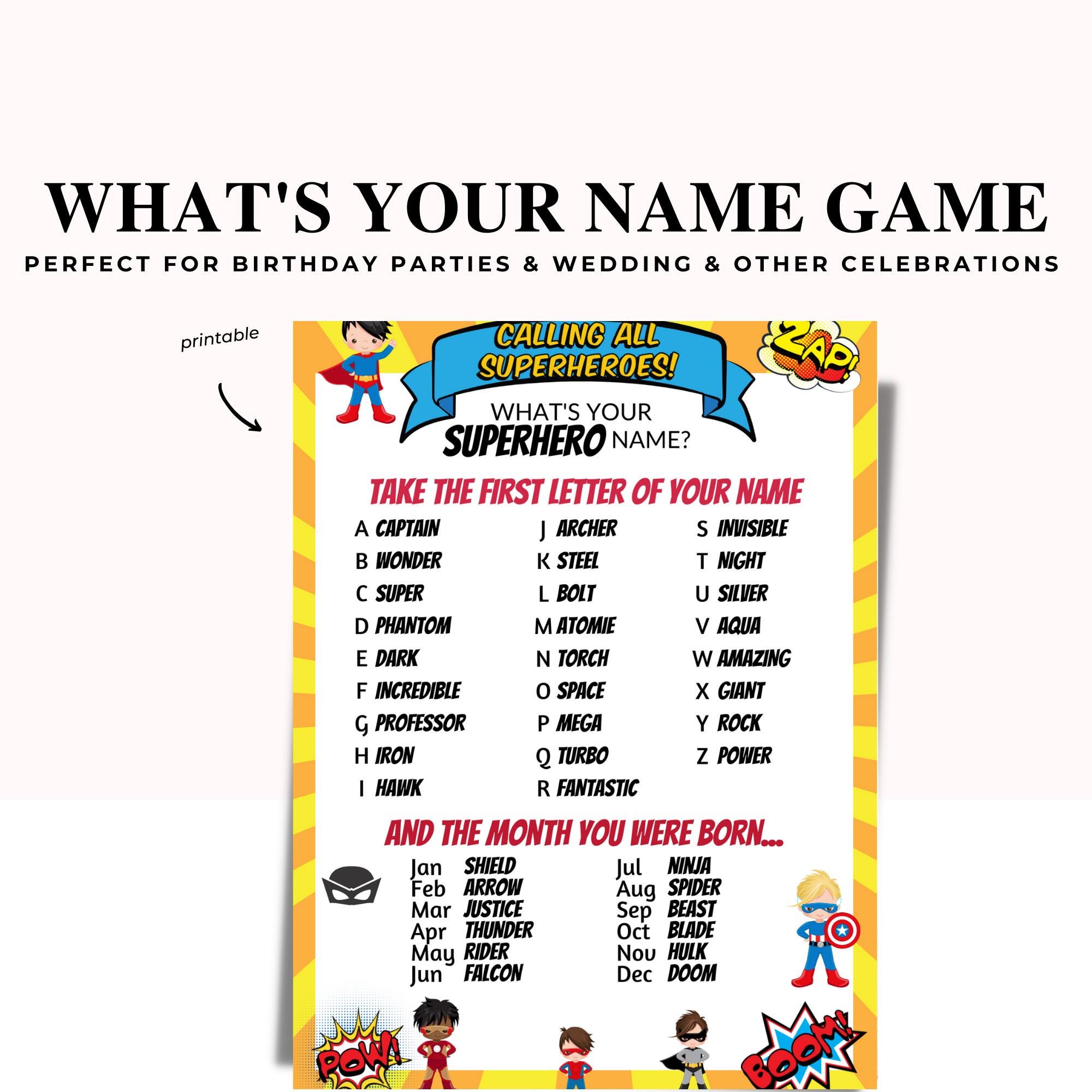 Whats Your Superhero Name Printable, Superhero Name Game, Superhero ...