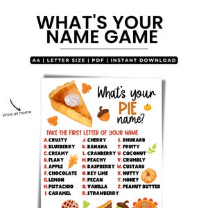 Whats Your Pie Name, Thanksgiving Game, Thanksgiving Pie Party Decor ...
