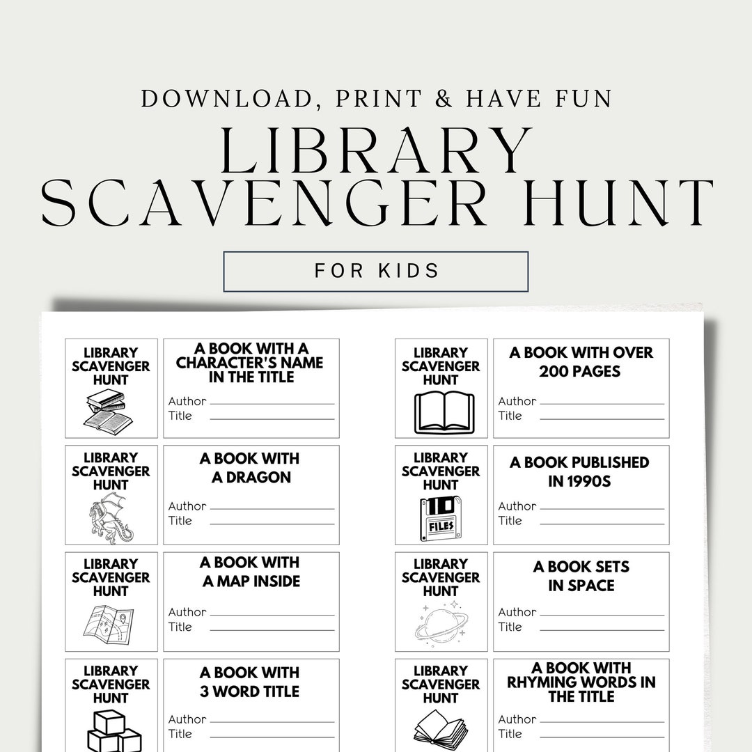 Library Scavenger Hunt, Printable Scavenger Game, Kids Reading Game ...