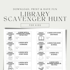Library Scavenger Hunt, Printable Scavenger Game, Kids Reading Game ...
