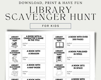 Library Scavenger Hunt, Printable School Book Scavenger Hunt, Kids ...