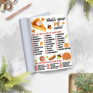 Whats Your Pie Name, Thanksgiving Game, Thanksgiving Pie Party Decor ...