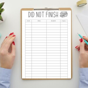 Did Not Finish Tracker Printable, DNF Reading List, Reading Book Log ...