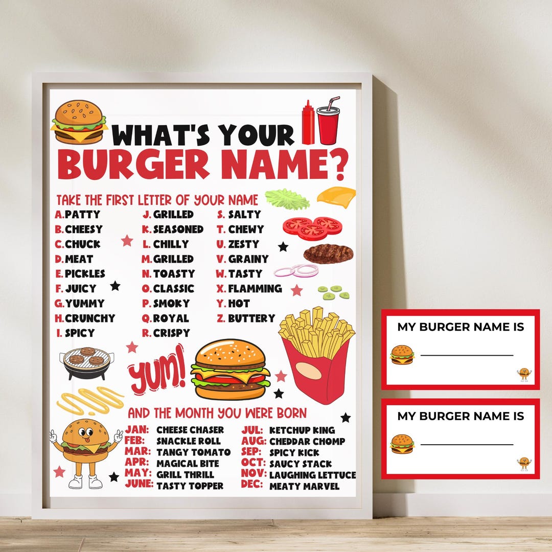 What's Your Burger Name, BBQ Party Game, Family Cookout, Burger Bash ...