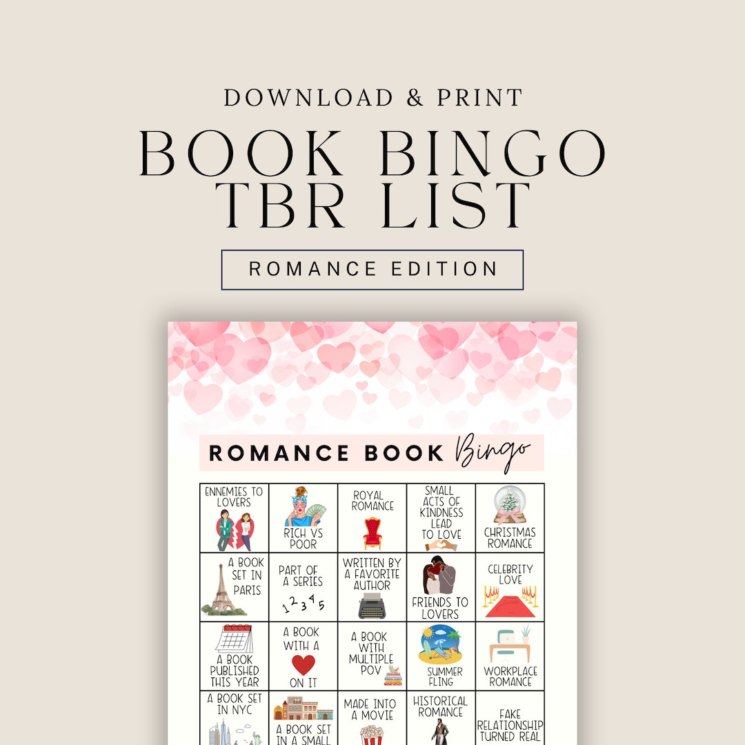 Printable Romance Book Bingo, Romance Reader TBR Game, Reading ...