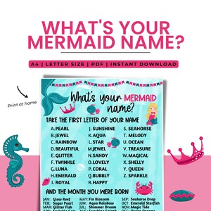 Mermaid Name Generator Game, Mermaid Party Welcome Sign, Mermaid ...