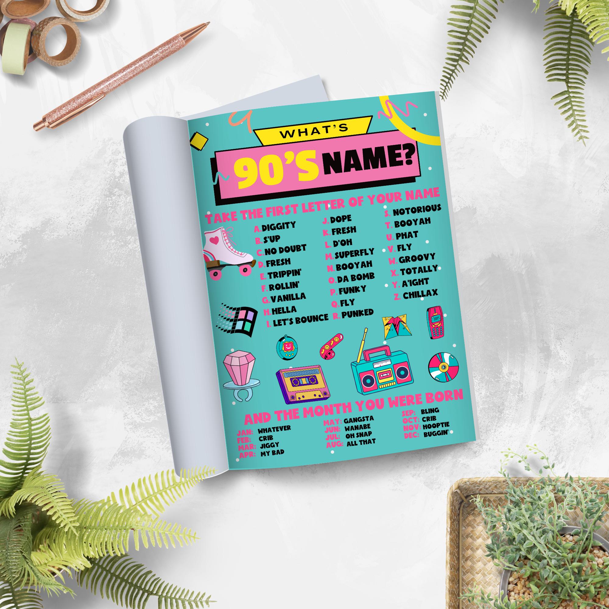 Back to the 90s, 90s Party Game, 90s Party Sign, What's Your 90s Name ...